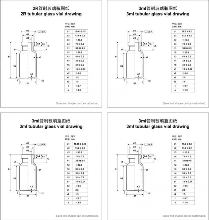 2R Transparent Neutral Borosilicate Vaccine Glass Vial