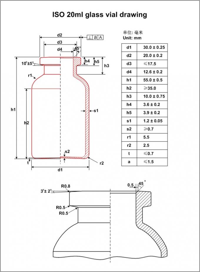 ISO Standard 20ml Transparent Injection Medicinal Glass Tube Vial