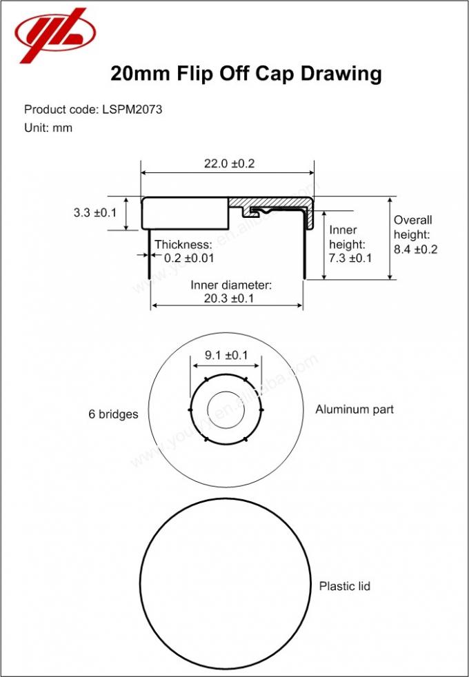 20mm Aluminium Crimp Cap , Pharmaceutical Vial Cap SGS Certificated
